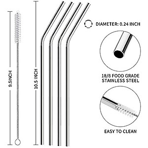 CALCA 10.5in Long Stainless Steel Drinking Straws for 30 oz and 20 oz Tumblers, Reusable Long Drinking Straws Set of 4, Cleaning Brush Included - US Stock