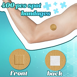 400 Pcs Adhesive Spot Bandage 4 Sizes Flexible Fabric Adhesive Bandages Round Tan Non Latex Bandage for Wound Care and Hides Skin Spots Ideal for Small Incisions, 0.86 Inch 0.98 Inch 1.1 Inch 1.4 Inch