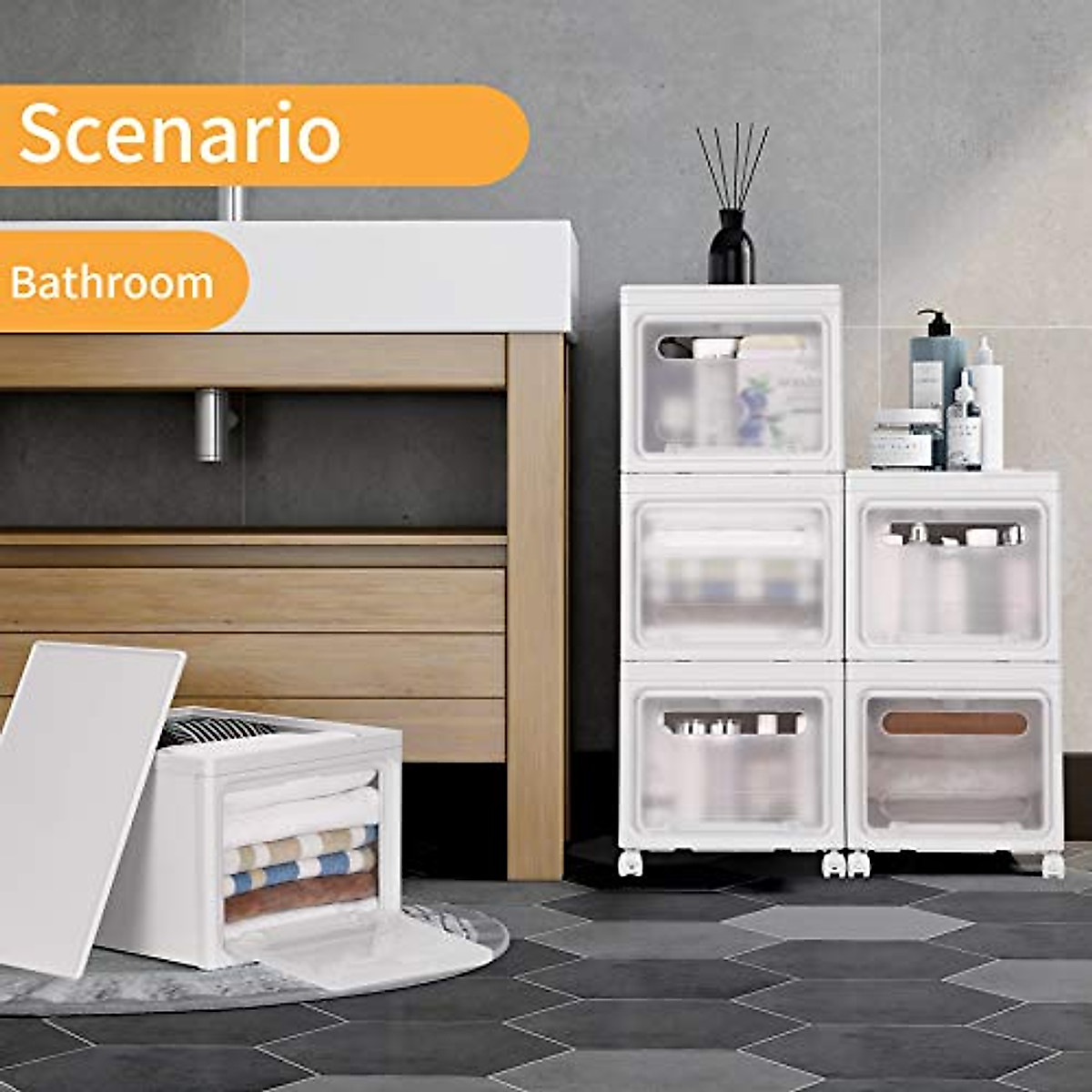 SUN & SUMMER 3 pcs Plastic Drawers Storage Stackable Clear Organizer Drawers Storage Bins with Lids Drawers Baby Dresser Storage Boxes White for Toys and Clothes