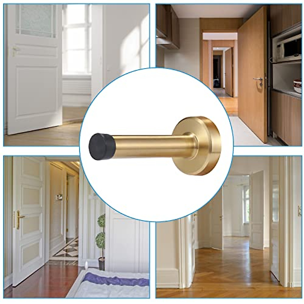 Modern Door Stopper, Stainless Steel Door Stop with Sound Dampening Rubber Bumper Wall Mounted Durable Door Holder with Hardware Screws Brushed Finish 3.7 Inch in Height Door Stops