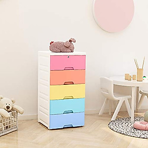 Nafenai Plastic Cabinet 5 Drawers Storage Dresser,Small Closet Drawers Organizer Unit for Clothes,Toys,Bedroom,Playroom,Colorful