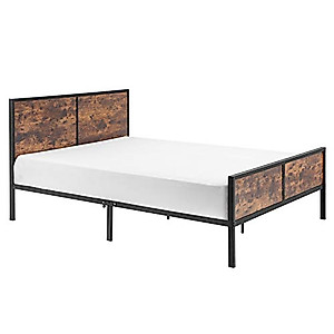 VASAGLE Queen Size Metal Bed Frame with Headboard, Footboard, No Box Spring Needed, Platform Bed, Under-Bed Storage, Industrial Style, Rustic Brown and Black URMB001B01