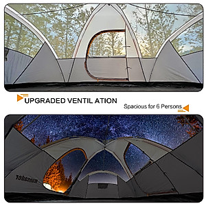 Mansader 6 Person Family Camping Tent,Waterproof Windproof with Top Rainfly,Easy Set Up,Pop Up Tent for Outdoor Camping Hiking Travel (Grey)