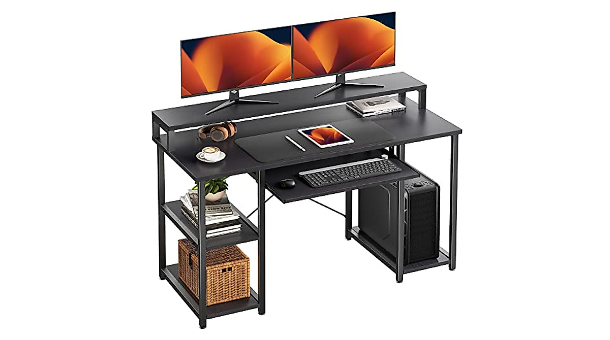 NOBLEWELL 47" Home Office Desk with Storage & Monitor Stand