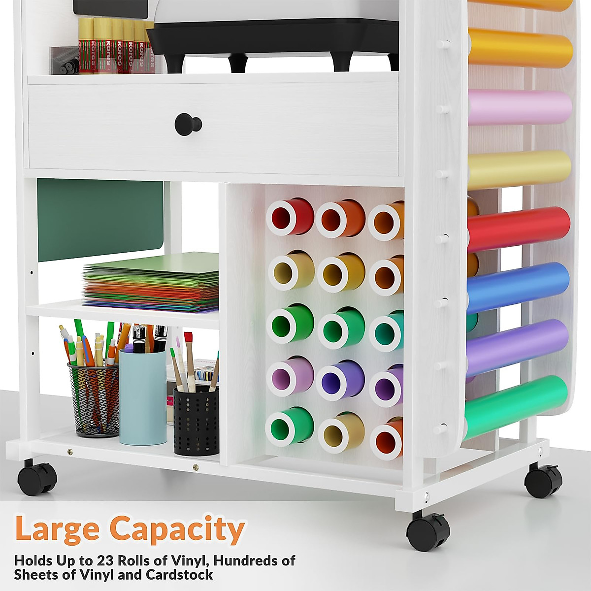 SEPTBOT Rolling Craft Storage Cart with Power Outlet and 23 Vinyl Roll Holders, Craft Rolling Storage Organizer Compatible with Cart Machines, Craft Organization and Storage Cart for Home Office