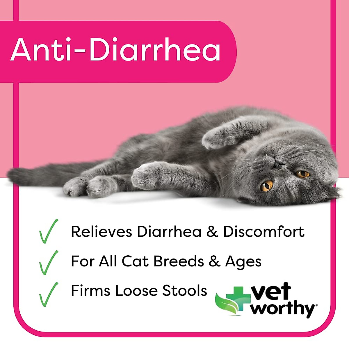 Vet Worthy Anti-Diarrhea for Cats - Cat Supplement to Help Relieve Diarrhea, Stomach Upset, and Discomfort - Pet Digestive Health Support with Kaolin and Pectin - 4oz