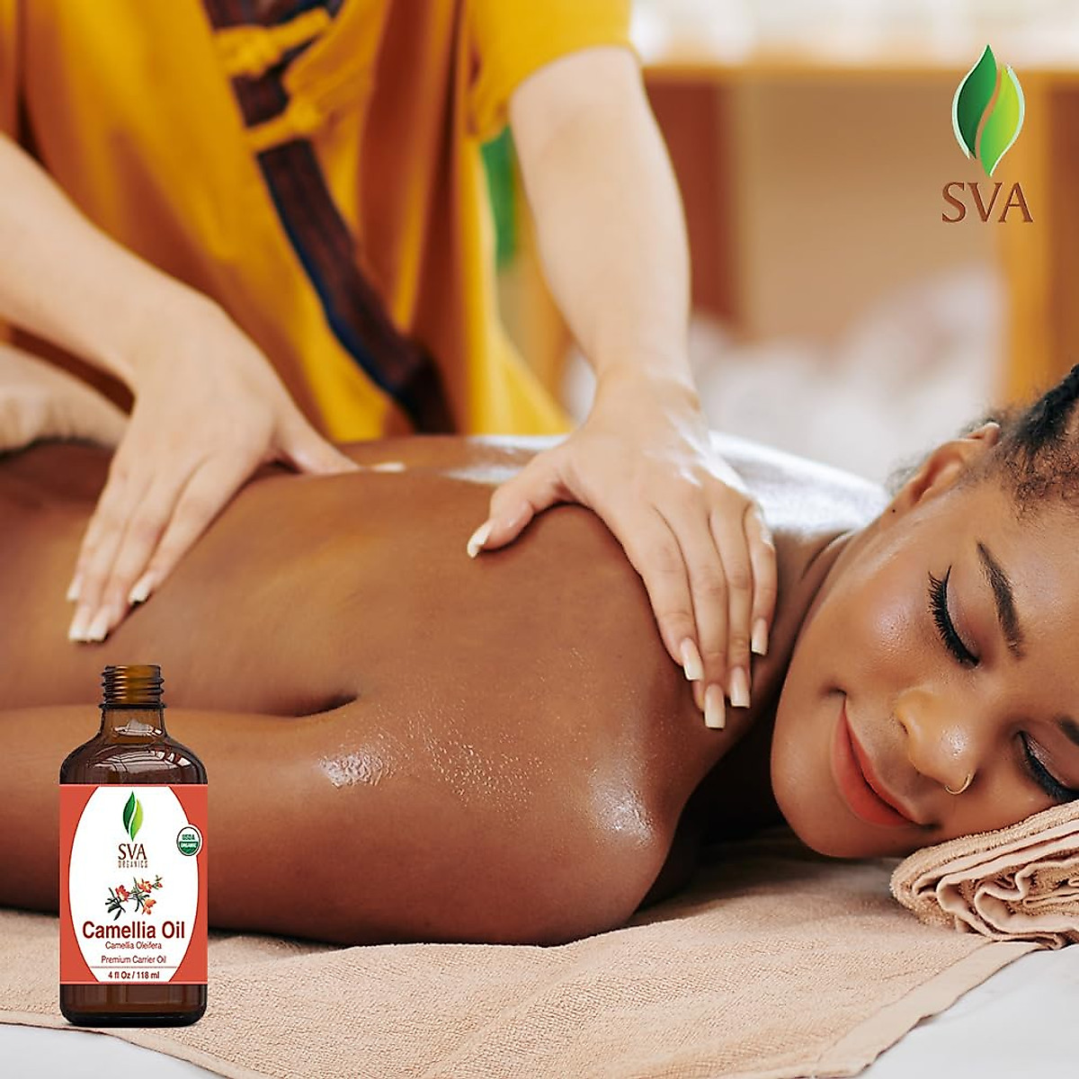 SVA Camellia Seed Oil Organic - 4 Fl Oz – 100% Natural Cold Pressed Organic Camellia Oil - for Face, Skin Care, Hair Care, Scalp Massage & Body Massage – Carrier Oil with Dropper