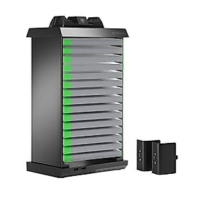 Snakebyte XBOX One Charge Tower Pro - Twin Docking Station with Games Tower for 15 Games, Charger and Battery Packs for 2 Controllers and 2 USB Ports / Gamepad for XBOX One USB Charging Station
