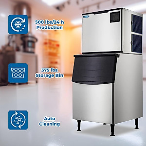 Commercial Ice Maker 500 Pounds Per Day with 375 lbs Storage Bin – Stainless Steel Industrial Modular Ice Half Cube Machine – Quiet Operation – Air Cooling System - by Foster