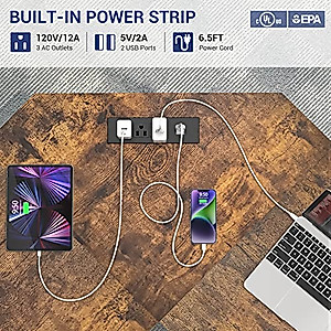 Aheaplus L Shaped Gaming Desk with Power Outlets & LED Lights, Corner Computer Desk with Monitor Stand and Storage Shelf, Home Office Writing Desk with Storage Bag, Rustic Brown