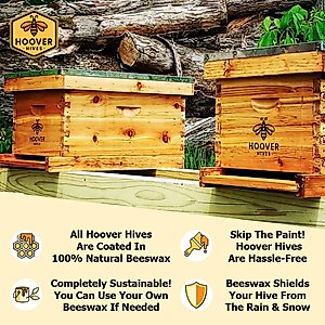 Hoover Hives Fully Assembled Original Bees Wax Coated 10 Frame Langstroth Beehive (2 Deep Boxes, 1 Medium Box)