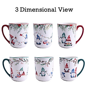 Bico Christmas Gnomes Ceramic Mugs, Set of 4, for Coffee, Tea, Drinks, Microwave & Dishwasher Safe