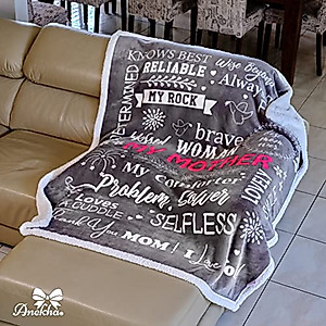 Anekha Mom Blanket – Double Layer Sherpa Fleece – Soft Fluffy Throw, Quality Print – 'Thank You Mom, I Love You' – from Daughter, Son – Gift for Birthday, Mother's Day, Christmas, etc. (Smoky Grey)
