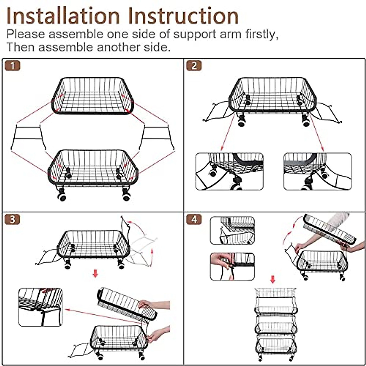 Multi-Tier Vegetable Storage Rack, Movable Stackable Fruit Vegetable Shelf, for Kitchen, Pantry, Bathroom, Garage, Living Room,4 Tier
