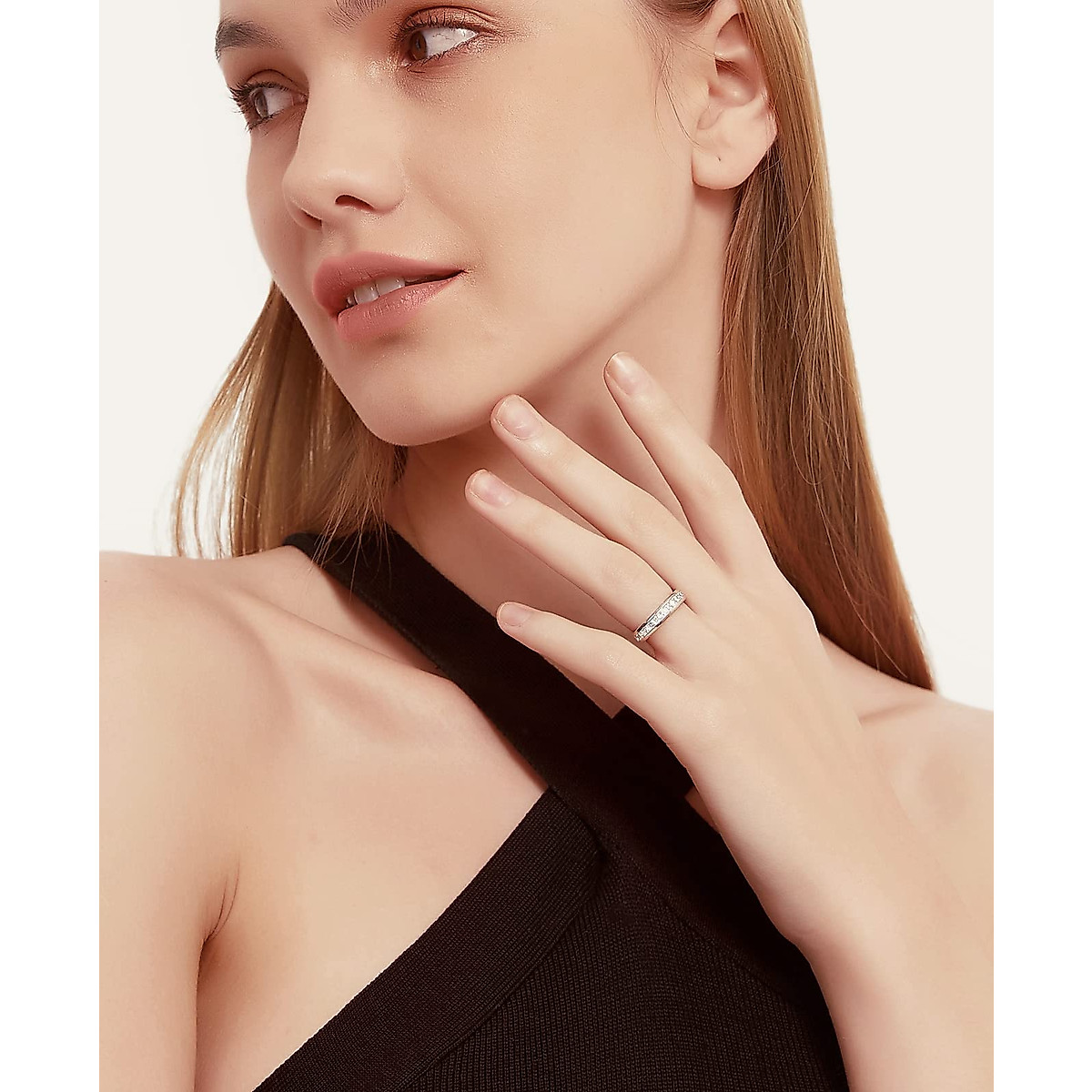 TIGRADE 4mm Women Titanium Engagement Ring Cubic Zirconia Eternity Wedding Band Size 3 to 13.5 (4MM-Square CZ, 8)