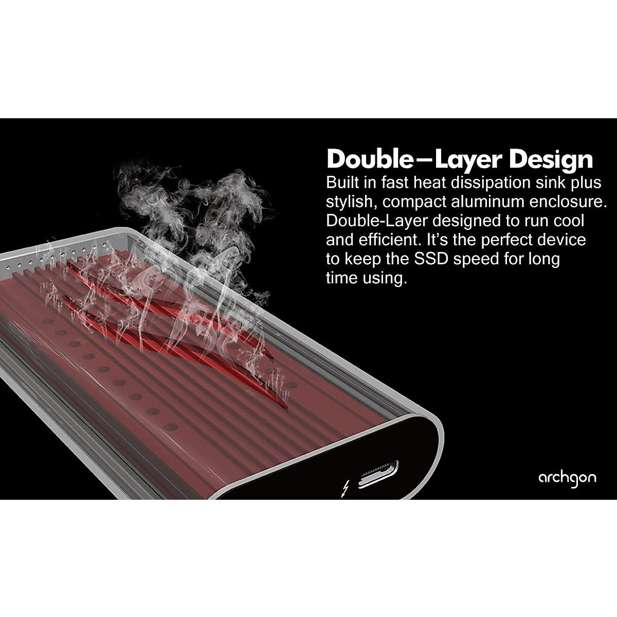 Archgon 1TB Thunderbolt 3 Certified Aluminum External SSD Portable M.2 PCIe NVMe Solid State Drive with Dual Layer Heatsink Max. Speed up to Read 3400MB/s Model X92 (1TB, Black)