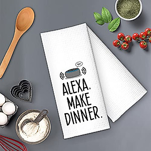 RZHV Alexa, Make Dinner Kitchen Towel, Funny Speakers Dish Towel Gift for Women Sisters Friends Mom Aunty Hostess Music Lover, Housewarming New Home, Dish Towel with Sayings