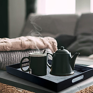 Bowmani Large Ottoman Tray Set - Faux Marble Coffee Table Tray with Black Accents, 18 x 12 Inches