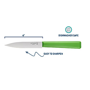 Opinel Les Essentials+ No. 312 Paring Knife, Corrosion Resistant + Dishwasher Safe, Made in France, Green