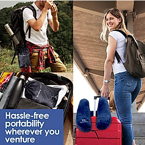 flybuddy Inflatable Neck Pillow for Traveling, Turtle Neck Pillow for Airplane Travel w/Travel Bag & Hood - Soft Microfiber Neck Pillow, Travel Accessory - Quickly Inflate in Seconds (Blue)