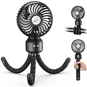 COMLIFE Battery Operated Stroller Fan, Auto Rotation Portable Fan for Baby, Handheld Personal USB Desk Fan, 3 Speeds, Flexible Tripod for Crib Bike Treadmill