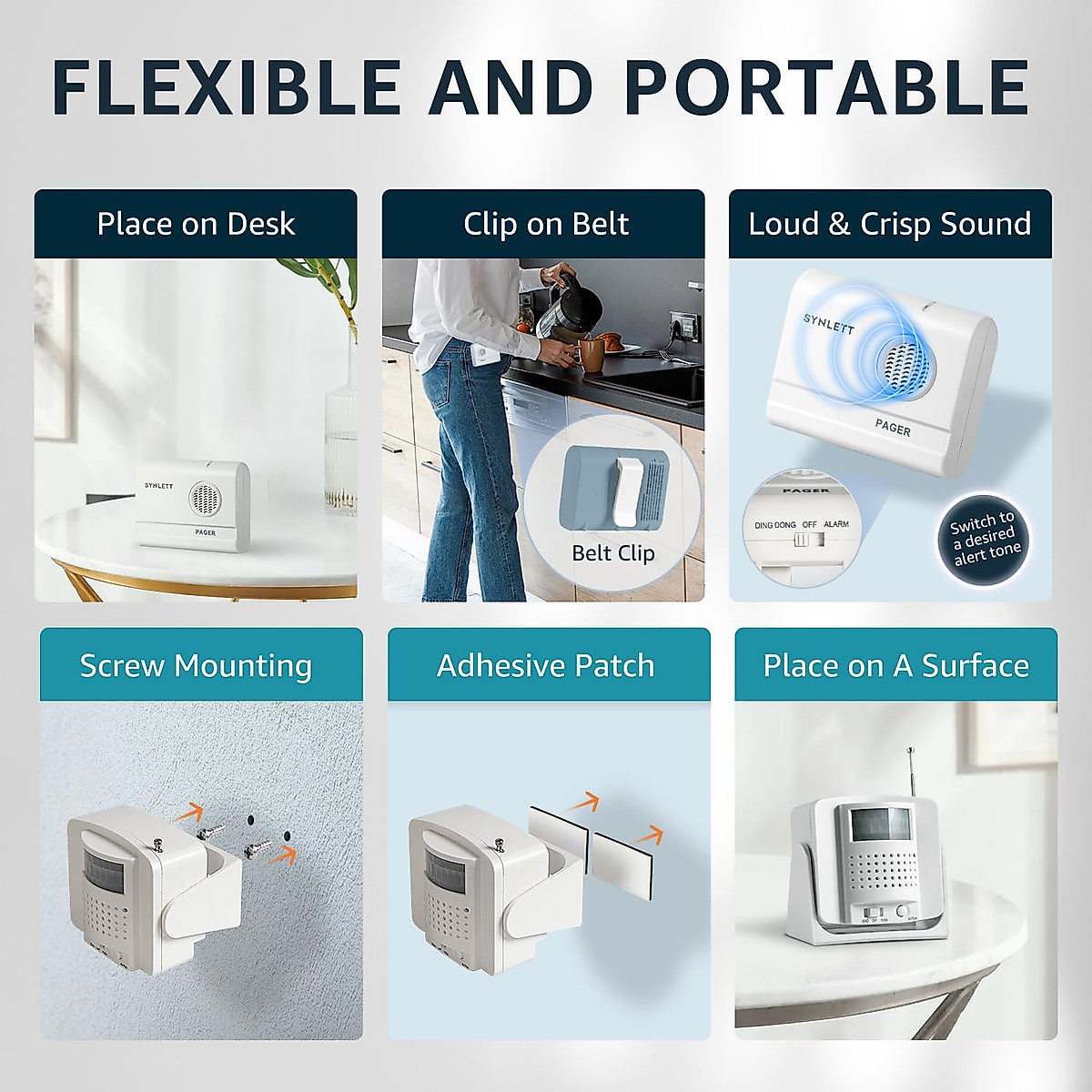 Bed Alarm Caregiver Pager with Wireless Motion Sensor Alarm Indoor Fall Prevention for Elderly Monitoring Seniors Dementia Patients Seniors Home Door Chime