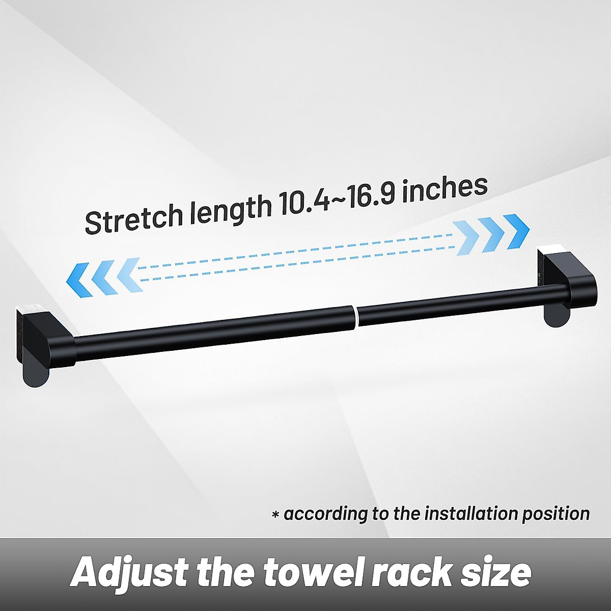 VEHHE Kitchen Towel Holder, Retractable Kitchen Towel Rack, Hooks Adjustable to Door Thickness, Dish Towel Holder with EVA Pad, Over The Door Towel Rack, L10.4~16.9 X W0~1.2 X H2.4 inches (Black)