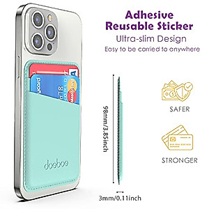 doeboe Leather Phone Card Holder for Back of Phone, Credit Card Case Stick on Cell Phone, Strongly Adhesive Phone Wallet Sleeve, Compatible with iPhone 14, Samsung, Android, All Smartphones (Mint)
