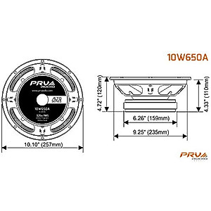 PRV AUDIO 10 Inch Woofer Speaker 10W650A, 650 Watts Program Power, 8 Ohm, 2.5 Inc Voice Coil, 325 Watts RMS Pro Audio Speaker Loudspeaker (Single)