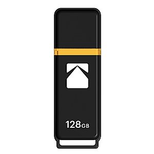 Kodak EKMMD128GK103 - USB Drive 3.2/3.1/3.0-128 GB, 128 Go - Classic Serie - K100 Model - Black mat casing with a Transparent Yellow Neck + a Cap