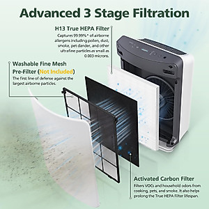 D360 Replacement Fil-ter D3 Compatible with Winix D360 Air Puri-fier, Replaces for Winix 1712-0101-02, 2 H13 True HEPA Fil-ters and 8 Activated Carbon pre-fil-ters