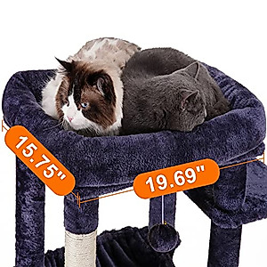 Heybly Cat Tree with Extra Large Platform, 69 inches XXL Large Cat Tower for Indoor Cats, Multi-Level Cat House with Padded Plush Perch, Cozy Basket and Scratching Posts, Smoky Gray HCT031G