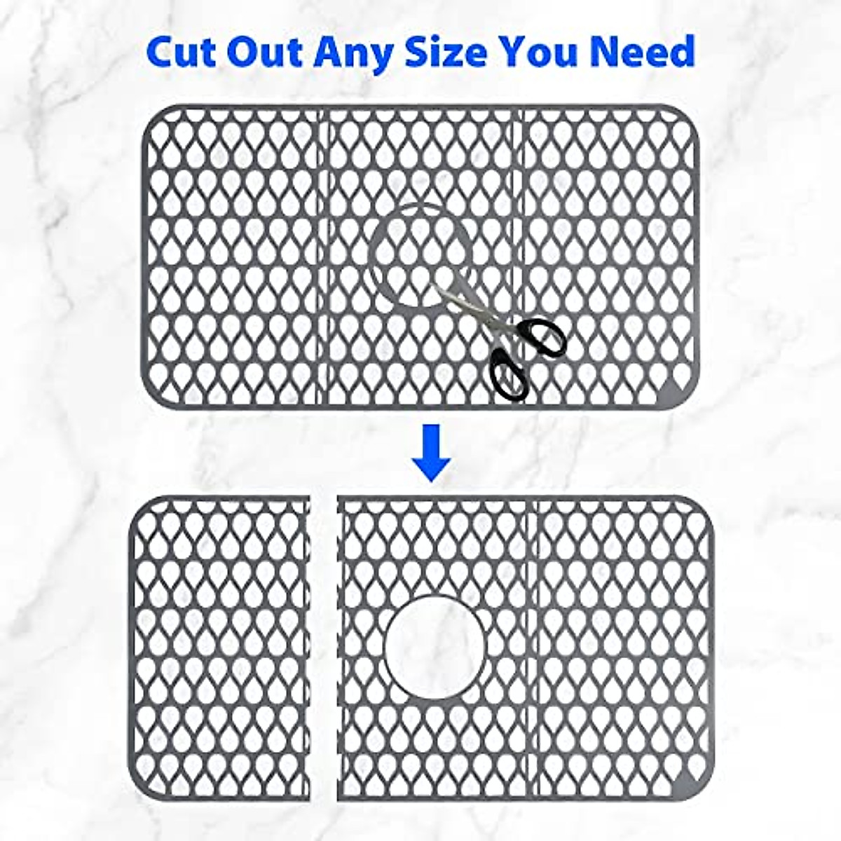 KESTERRA Sink Protectors for Kitchen Sink, 26"x 14" Center Drain Kitchen Sink Mats with Faucet Splash Guard, Silicone Heat Resistant Dish Pad for Bottom of Farmhouse Stainless Steel Porcelain Sink