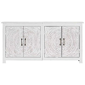 vidaXL Sideboard Buffet Kitchen Storage Cabinet Liquor Dining Room Hallway Cupboard Console Table Accent Cabinet Handmade White Solid Wood Acacia