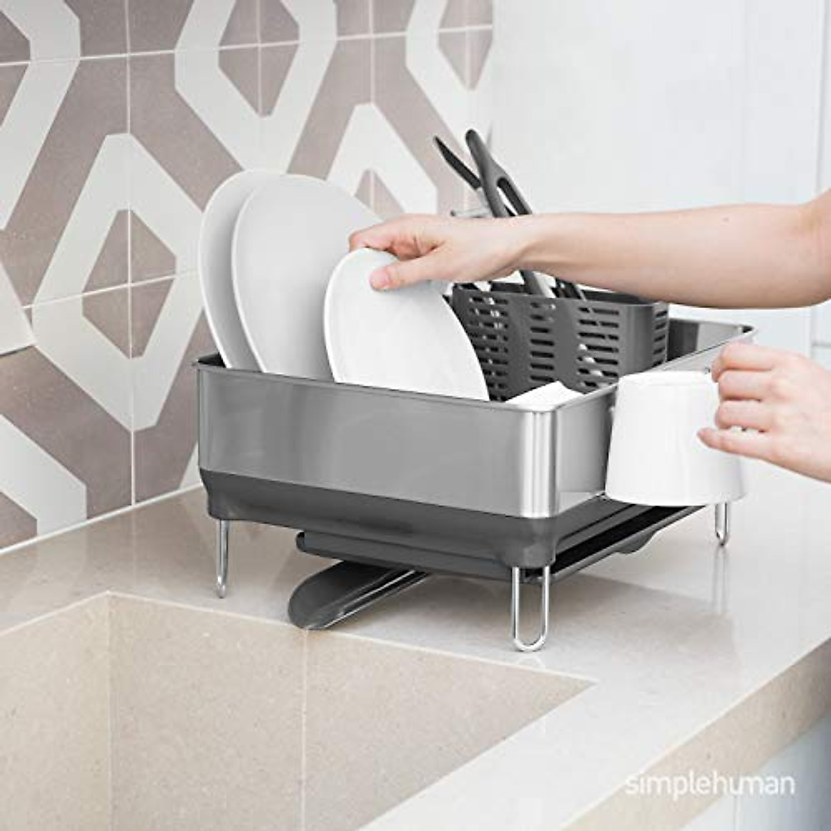 simplehuman Compact Dish Rack: Swivel Spout & Steel Frame