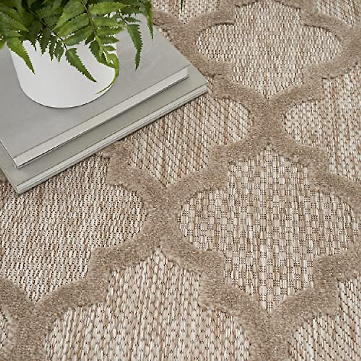 Nourison Easy Care Moroccan Natural Beige 5' x 7' Area -Rug, Trellis, Easy -Cleaning, Non Shedding, Bed Room, Living Room, Dining Room, Backyard, Deck, Patio (5x7)