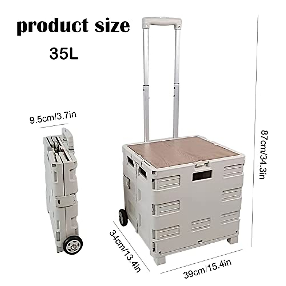 Folding Shopping Trolley Cart, Handle Trolley Cart, Utility Trolley Box, Cart Foldable Rolling Pull Cart Collapsible Utility Cart with Lid and Telescopic Handle 35L/50L Storage Crate with Wheels