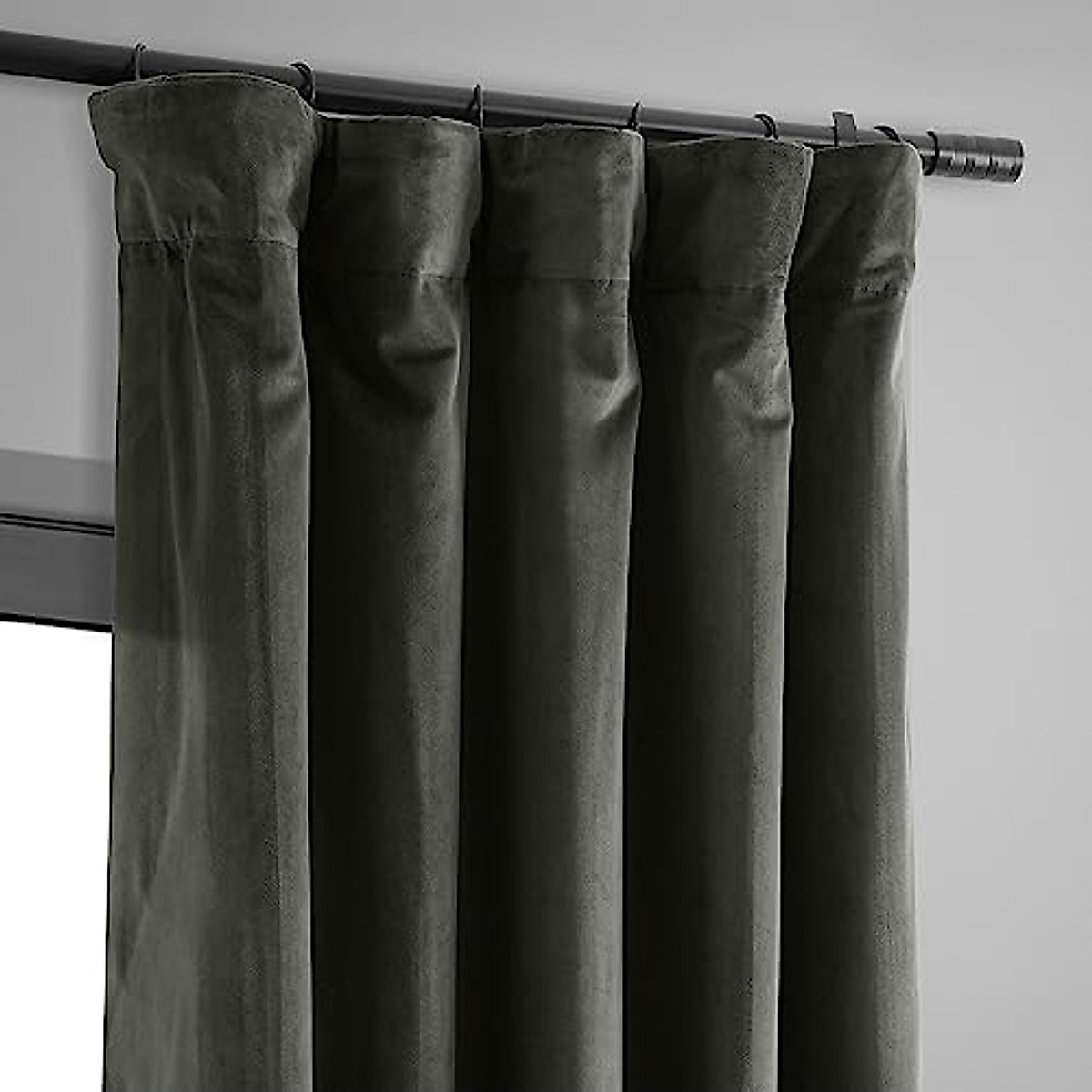 HPD Half Price Drapes Signature Blackout Velvet Curtains 96 Inches Long Heat & Full Light Blocking Blackout Curtain for Bedroom & Living Room (1 Panel), 50W x 96L, Gunmetal Grey