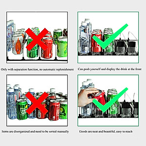Soda Can Organizer for Refrigerator, Beverage Storage Dispenser with Spring Loaded Pusher Glide, Adjustable width 2.7~3.5in Fridge Drink Water Bottle Holder Display Rack for Kitchen, Pantry, Depth 16"