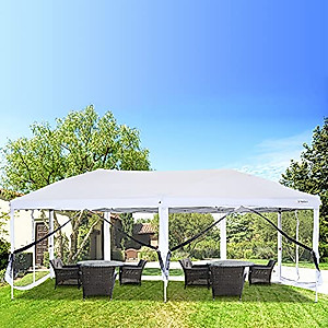 VINGLI 10x20 Pop Up Canopy with Sidewalls Wheeled Bag Pop Up Screen Tent Camping Gazebo Screened in Canopy for Camping Canopy Tent with Netting (White)