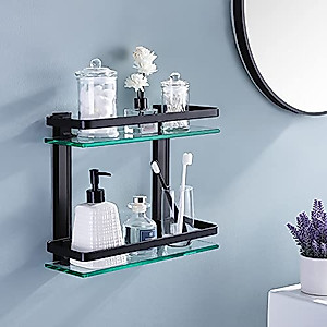 KES Bathroom Glass Shelf Extra 8 MM-Thick Tempered Glass Anodized Aluminum 2 Tier Rectangular Storage Organizer Wall Mount Black, A4126B-BK
