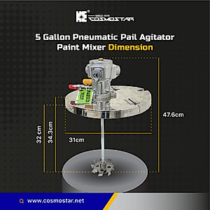 COSMOSTAR 5 Gallon Pneumatic Pail Agitator Paint Mixer | Drum Mixer | Pneumatic Bracket Mixer, Paint Stirring Machine Bracket Air Agitator Paint Mix Tool, Paint Agitator, Paint Mixing Machine