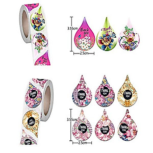 1 inch Water Drop Thank You Stickers, 500 Stickers per roll, 9 Designs in Total, 1000 Multi-Color Thank You Stickers (2 Rolls in Total)