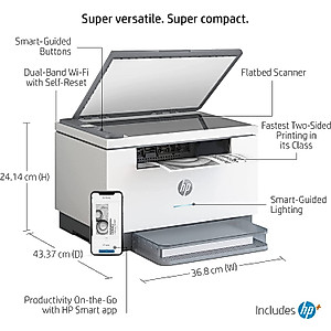 HP Laserjet MFP M234dwe All-in-One Wireless Monochrome Laser Printer, Print Scan Copy - 30 ppm, Up to 600 x 600 dpi, 8.5" x 14", Auto Duplex Printing, Bluetooth, Ethernet, Gray, Cbmou Printer_Cable