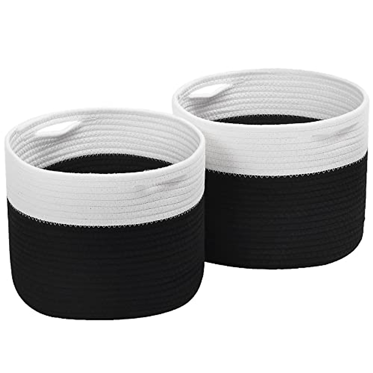 BNDSKLAI Cotton Rope Storage Baskets 11 x 11 x 9 inches, Cube Shelf Storage Organizer for Laundry, Towel, Clothes, Books, Shelves(White/Black, 2Pack)