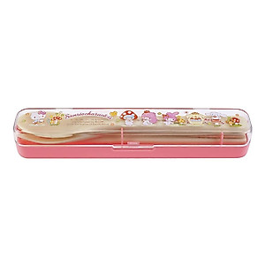 Kawaii Kitty Cat & Friends Mix Characters Trio Cutlery Set ABS-resin Fork Spoon Chopsticks In Case Box Portable Flatware 7.3"