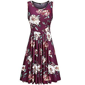 Women's Casual Sleeveless Floral Summer Beach Halter Neck Dresses Tank Mini Sundress(Wine, S)