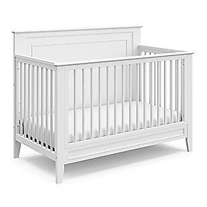 Storkcraft Solstice 5-In-1 Convertible Crib (White) – GREENGUARD Gold Certified, Converts to Toddler Bed and Full-Size Bed, Fits Standard Full-Size Crib Mattress, Adjustable Mattress Support Base