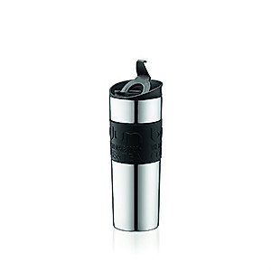 Bodum Travel Press, Stainless Steel Travel Coffee and Tea Press, 15 Ounce, .45 Liter, Black,1 Count (Pack of 1)