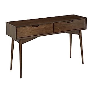 OSP Home Furnishings Copenhagen Mid-Century Modern 2 Drawer Console Table Walnut Finish